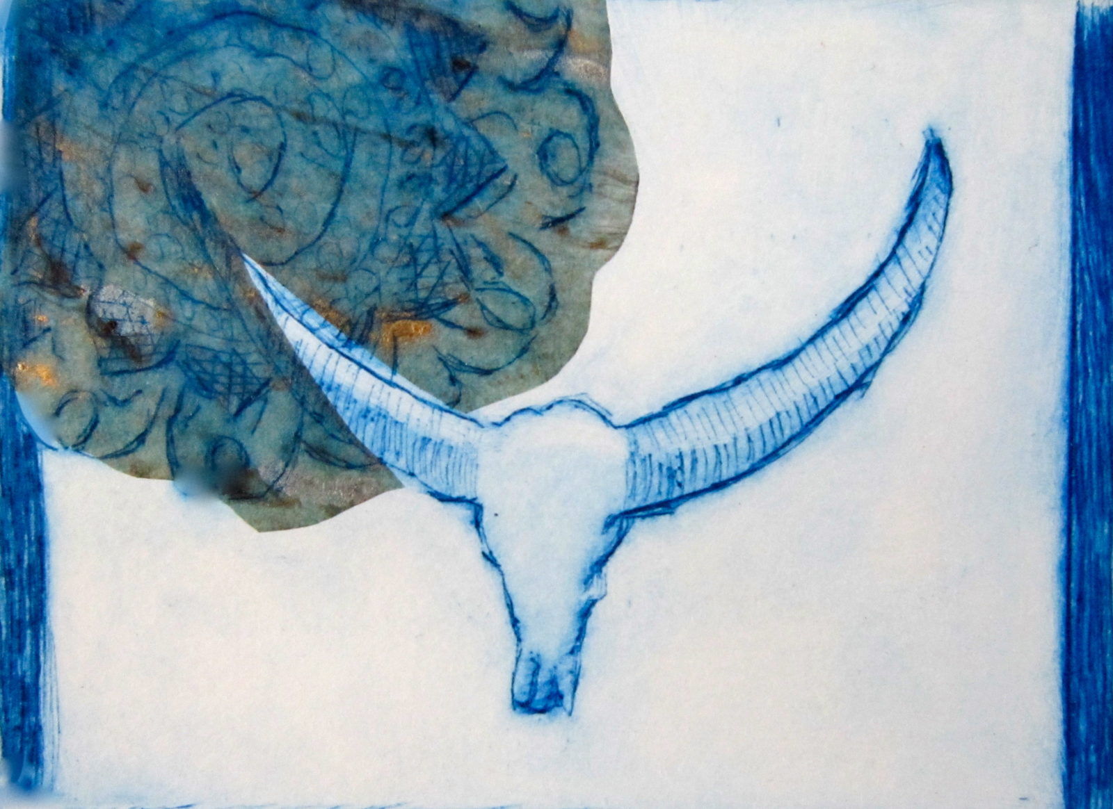 O’Keefe Inspired – 3 - drypoint intaglio chine colle, in Printmaking
