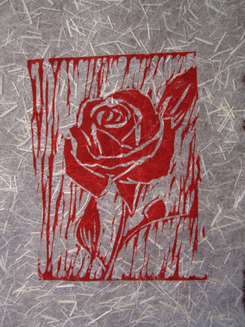 The Red Rose - linoleum relief print, in Printmaking