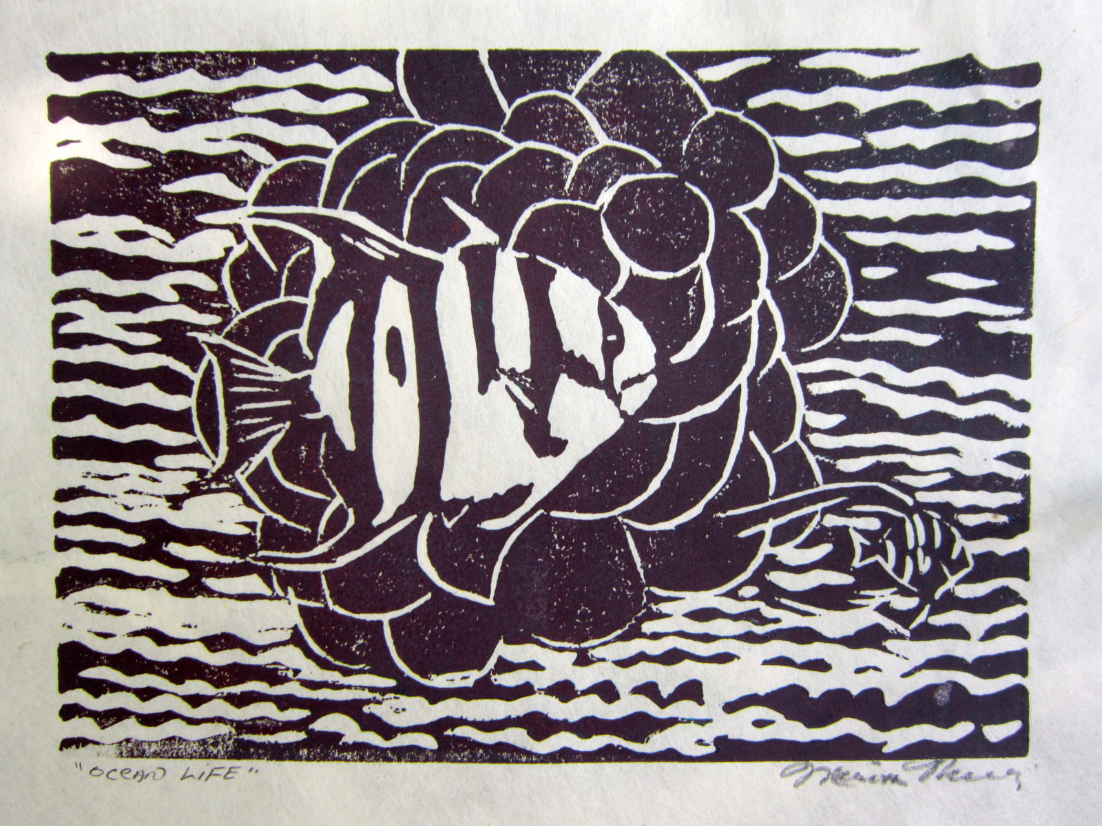 Two Fish - Linocut, in Printmaking