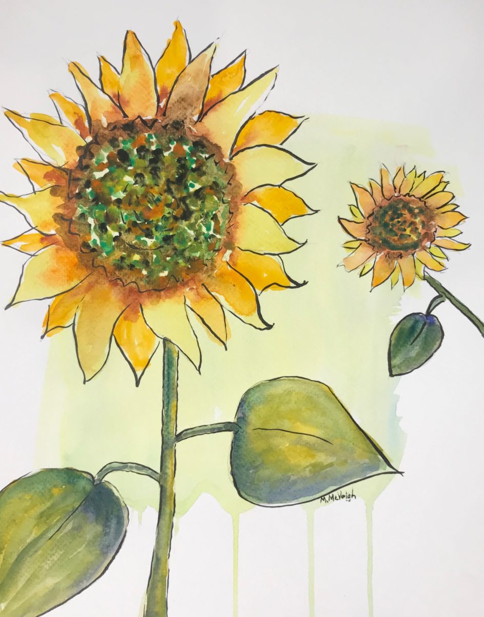 Sunflowers Watercolor and ink - Watercolor and Ink, in Flowers
